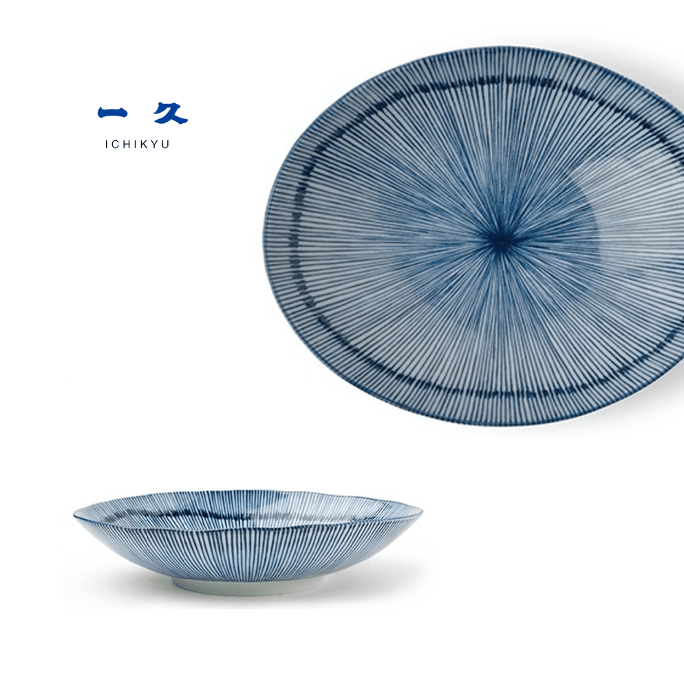 Ichikyu Mino Yaki Tokusa Oval Bowl - 22.5cm